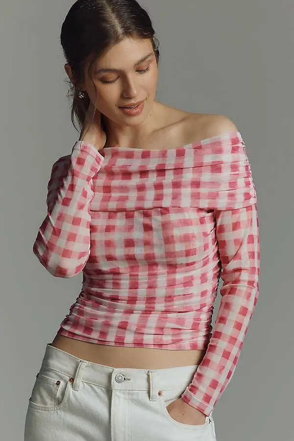 Maeve Aleda Mesh Off-shoulder Top