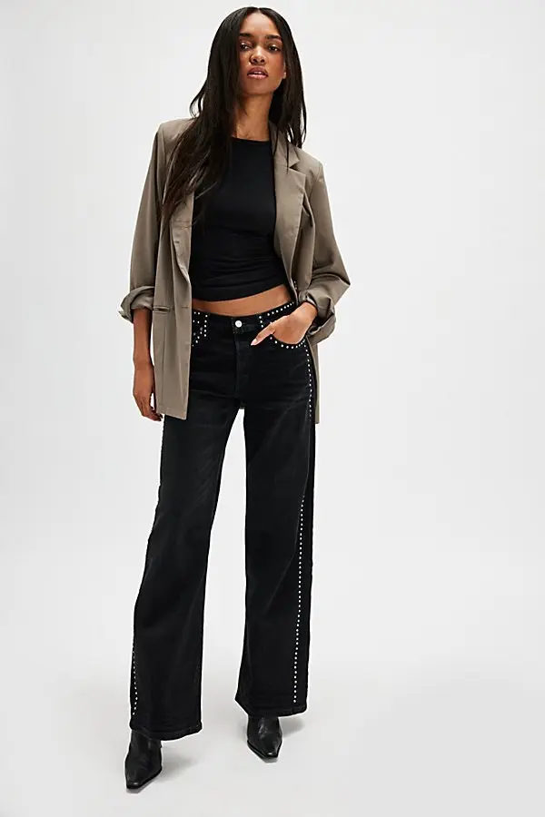 RE/DONE Studded Mid-rise Wide-leg Jeans