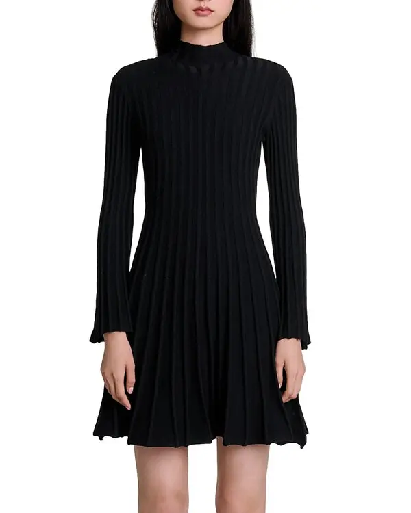 Maje Short Ribbed Knit Dress - Black | Editorialist