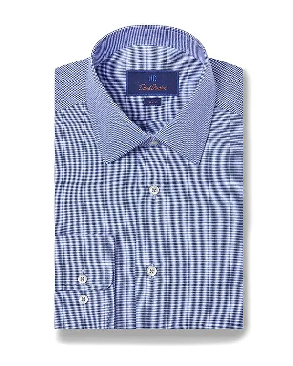 David Donahue Cotton Micro Dobby Slim Fit Dress Shirt - Blue/sky