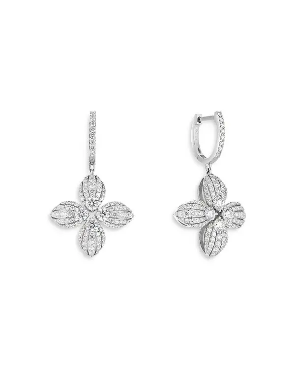 Roberto Coin 18k Gold Diamond Flower Drop Earrings - White