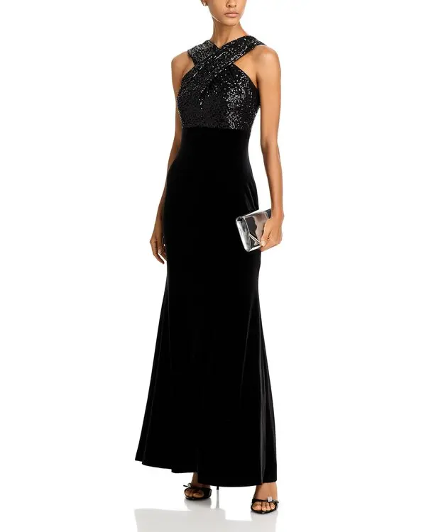 Eliza J Sequined Velvet Mermaid Gown