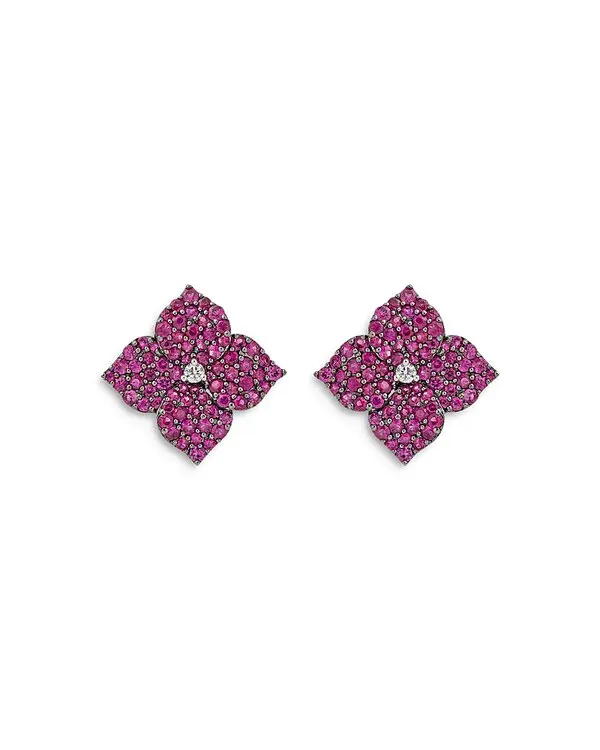 Piranesi 18k Rose Gold Fiore Sapphire And Diamond Flower Stud Earrings - Pink