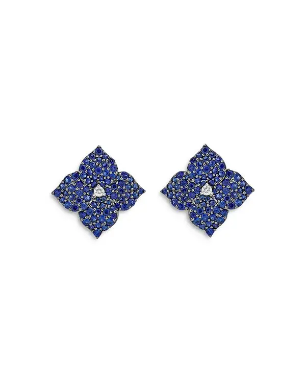 Piranesi 18k White Gold Fiore Sapphire And Diamond Flower Stud Earrings - Blue/white