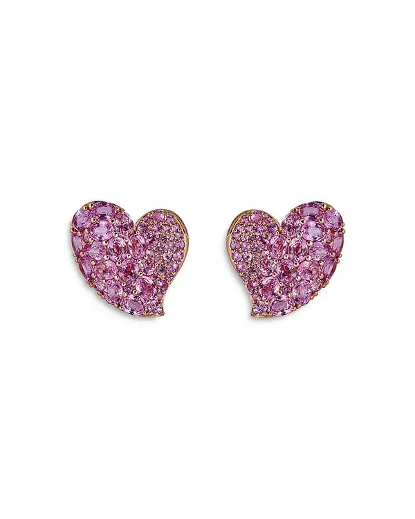 Piranesi 18k Rose Gold Wave Heart Sapphire Earrings - Pink