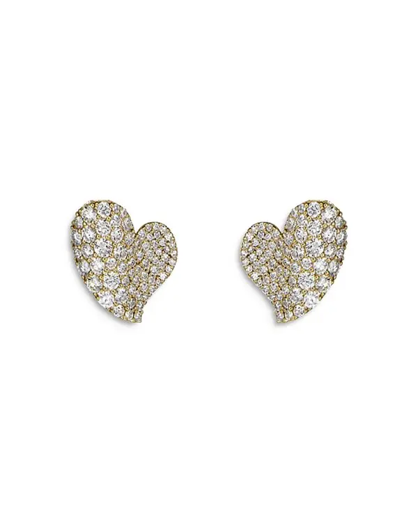 Piranesi 18k Yellow Diamond Heart Stud Earrings - Gold