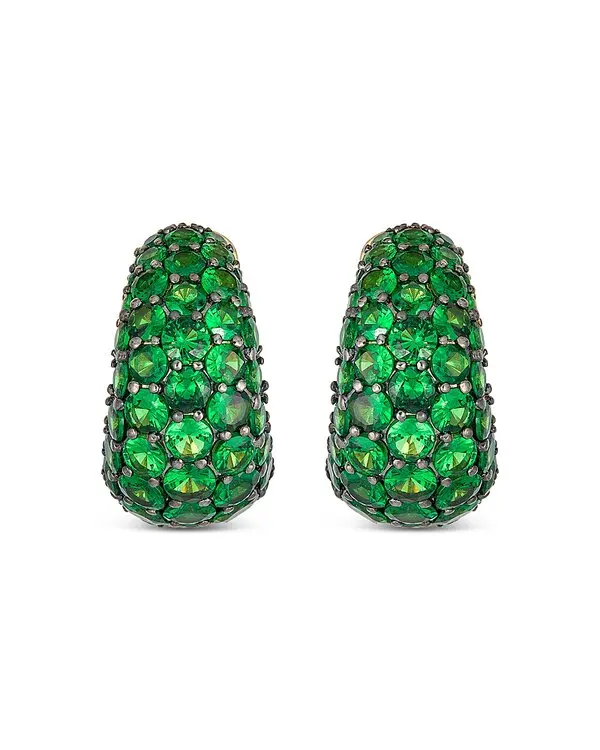 Piranesi 18k Yellow Gold Huggie Hoop Earrings With Green Tsavorite Garnets - Green/gold