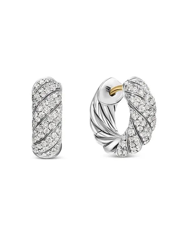 David Yurman Sculpted Cable Hoop Earrings With Diamonds - Silver