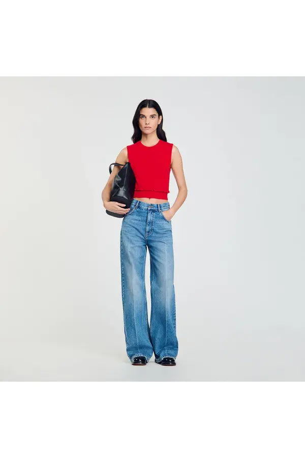 Sandro Ruffled Crop Sweater