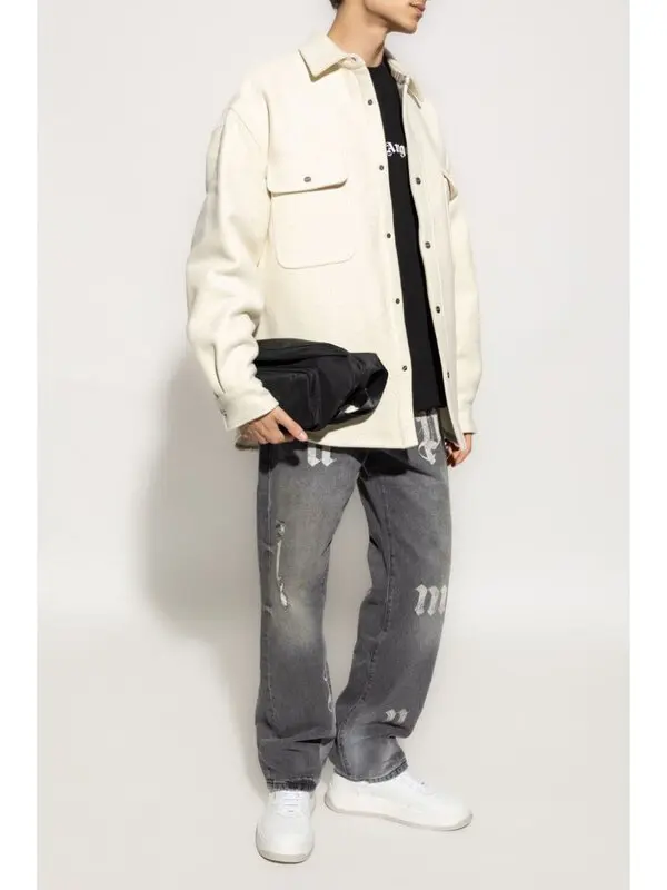 Palm Angels Logo-embroidered Buttoned Shirt Jacket - White