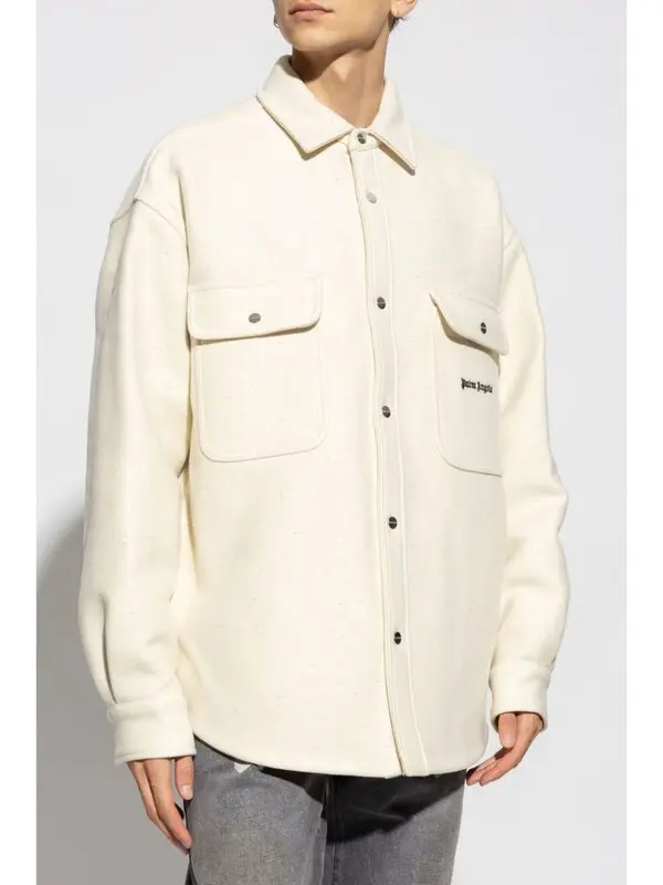 Palm Angels Logo-embroidered Buttoned Shirt Jacket - White