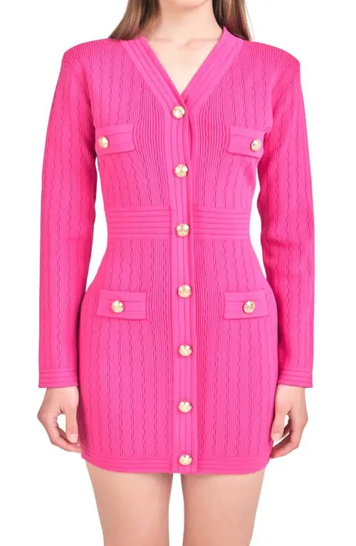 Endless Rose Padded Shoulder Ribbed Sweater Minidress