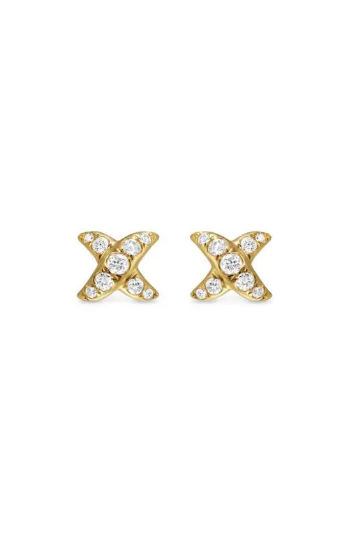 David Yurman 18k Yellow Gold Crossover X Stud Earrings With Diamonds - 18k Gold