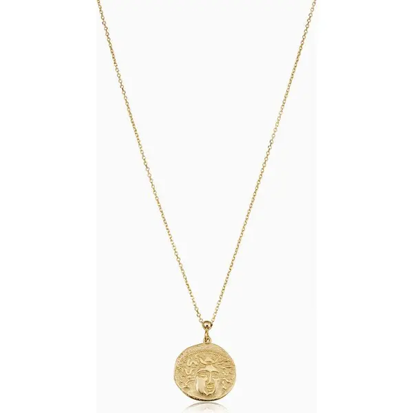 ORADINA 14k Greek Medusa Medallion Pendant Necklace - Yellow Gold
