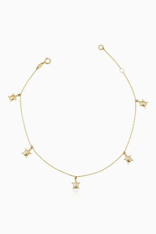 ORADINA 14k Sea Turtle Anklet - Yellow Gold