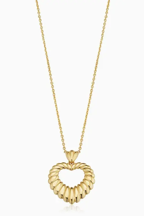 ORADINA 14k Retro Heart Pendant Necklace - Yellow Gold