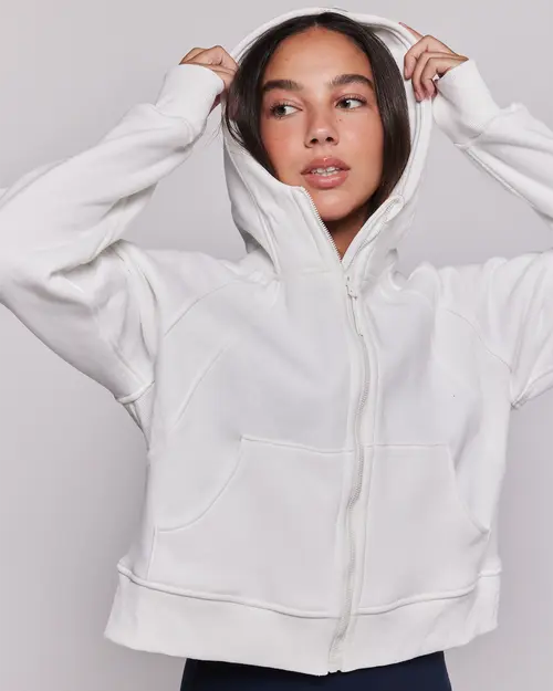 REBODY Fleece Full Zip Hoodie - Brilliant White