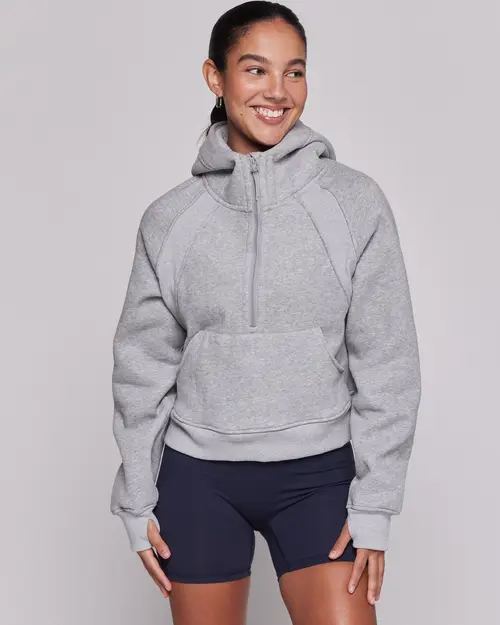 REBODY Fleece Half Zip Boxy Hoodie - Heather Grey