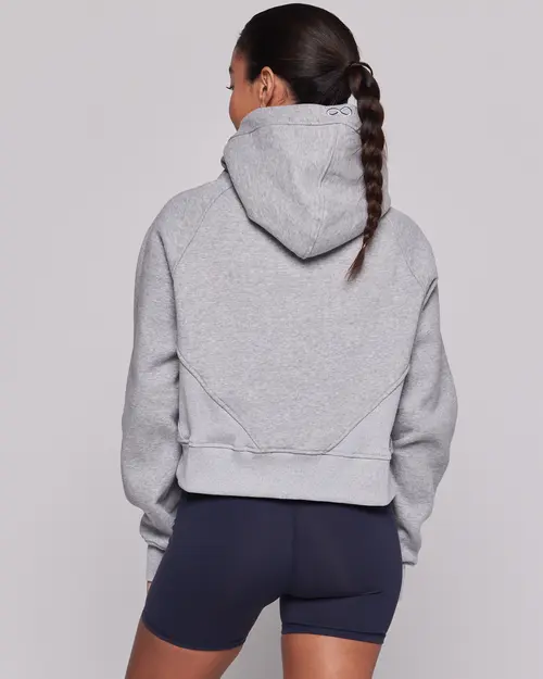 REBODY Fleece Half Zip Boxy Hoodie - Heather Grey