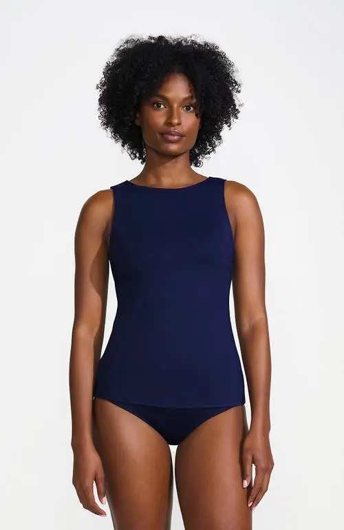 LANDS' END High Neck Upf 50 Tankini Top - Deep Sea Navy