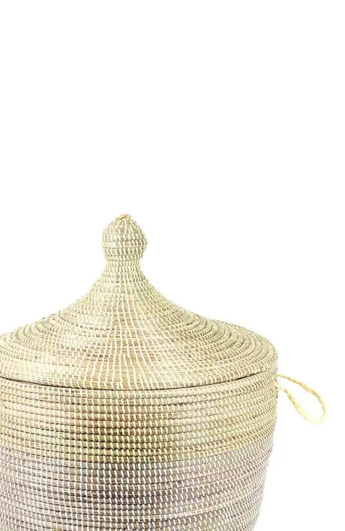 MBARE Dou Lid Storage Basket Two-tone Low Storage - Natural And White