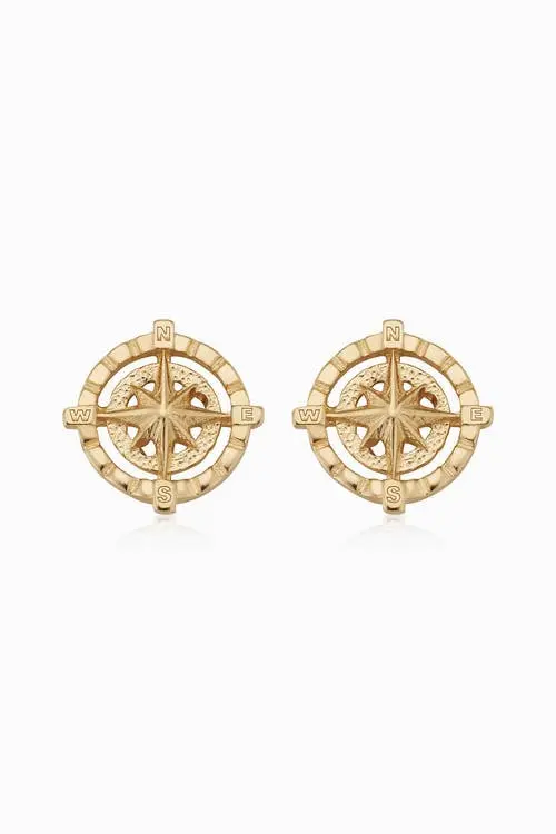 ORADINA 14k Compass Rose Stud Earrings - Yellow Gold