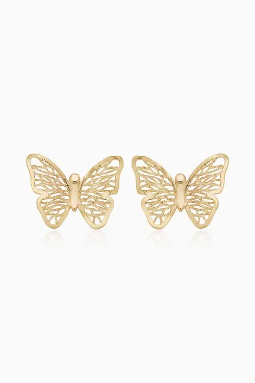 ORADINA 14k Social Butterfly Stud Earrings - Yellow Gold