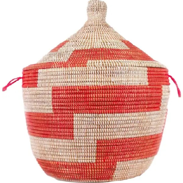 MBARE Dou Lid Storage Basket Stripe Red Low Storage - Red Stripe