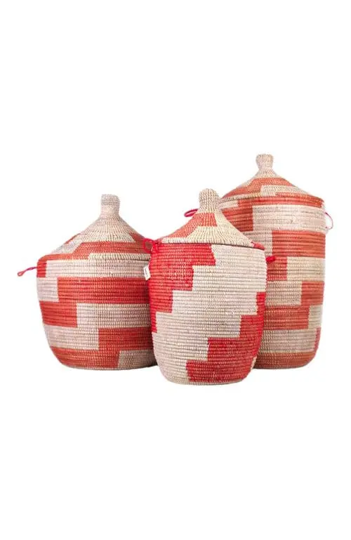 MBARE Dou Lid Storage Basket Stripe Red Low Storage