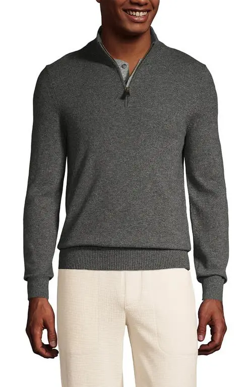 LANDS' END Fine Gauge Cashmere Quarter Zip - Charcoal Heather