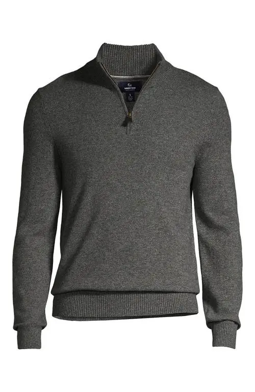 LANDS' END Fine Gauge Cashmere Quarter Zip - Charcoal Heather
