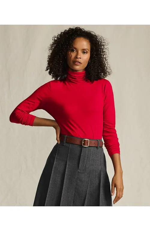 LANDS' END Lightweight Jersey Skimming Long Sleeve Turtleneck - Compass Red