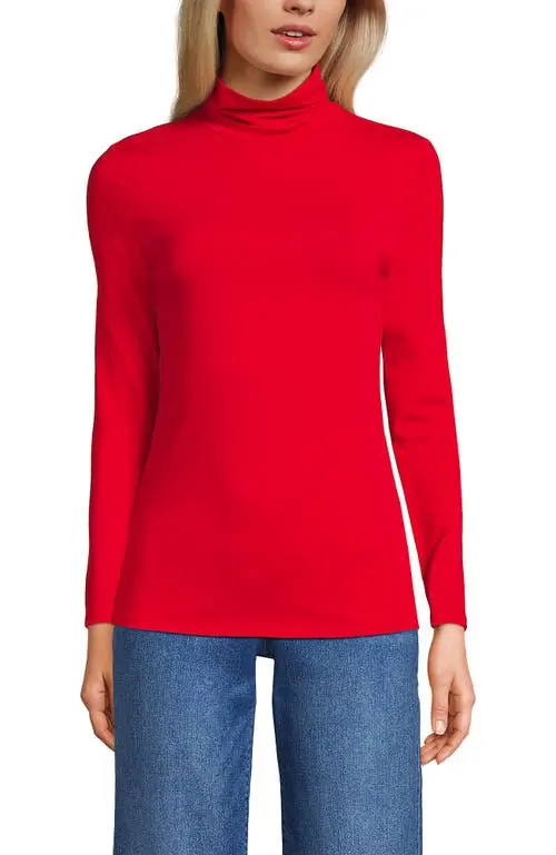 LANDS' END Lightweight Jersey Skimming Long Sleeve Turtleneck - Compass Red