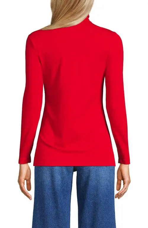 LANDS' END Lightweight Jersey Skimming Long Sleeve Turtleneck - Compass Red