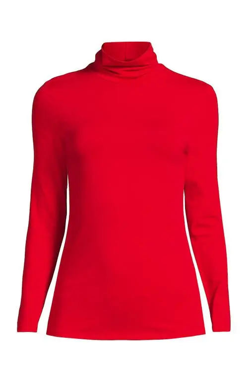 LANDS' END Lightweight Jersey Skimming Long Sleeve Turtleneck - Compass Red