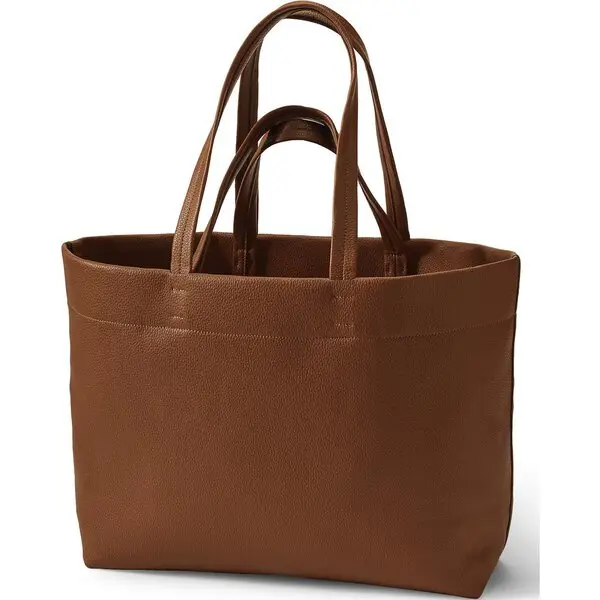 LANDS' END Pebbled Faux Leather Tote - Dark Caramel