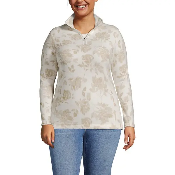 LANDS' END Anyweather Fleece Quarter Zip Pullover - Champagne Floral