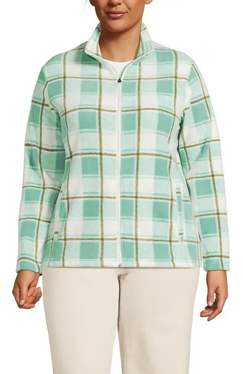 LANDS' END Anyweather Fleece Full Zip Jacket - Mint Sky Buff Check
