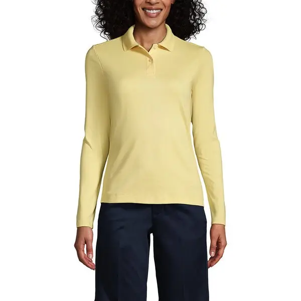 LANDS' END School Uniform Long Sleeve Mesh Polo Shirt - Maize