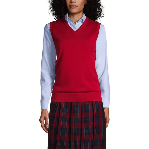 LANDS' END School Uniform Cotton Modal Fine Gauge Sweater Vest - Red