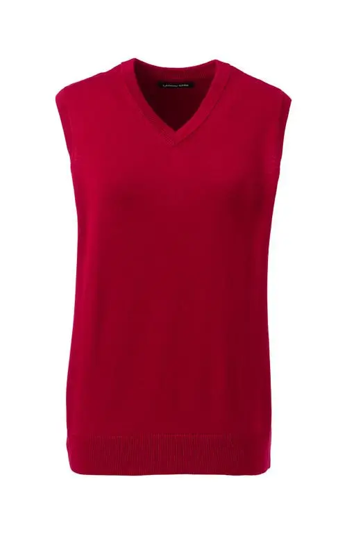 LANDS' END School Uniform Cotton Modal Fine Gauge Sweater Vest - Red