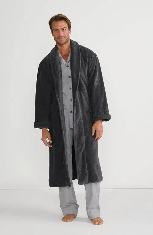 LANDS' END Calf Length Turkish Terry Robe - Charcoal