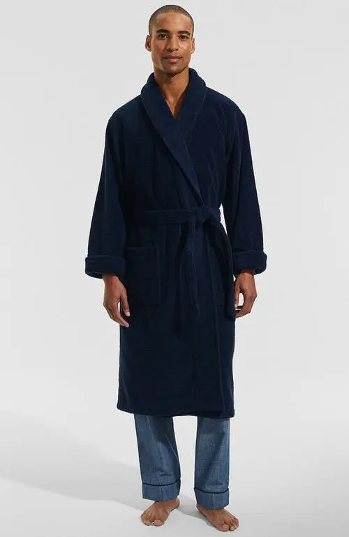 LANDS' END Calf Length Turkish Terry Robe - Radiant Navy
