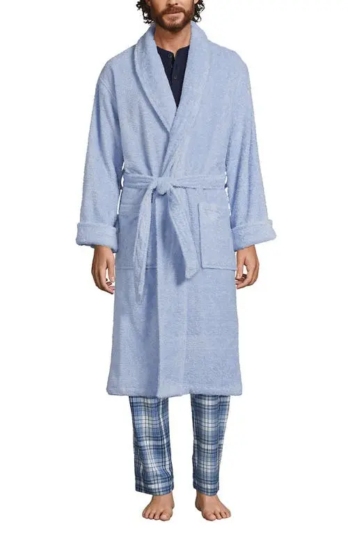 LANDS' END Calf Length Turkish Terry Robe - Soft Blue Haze