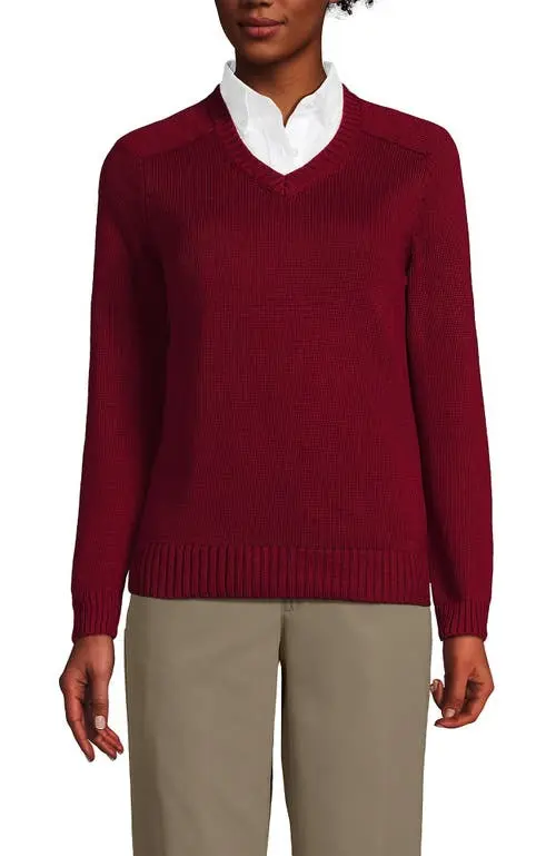 LANDS' END Young Cotton Modal V-neck Sweater - Garnet