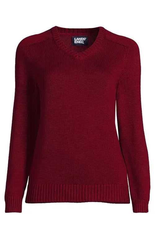 LANDS' END Young Cotton Modal V-neck Sweater - Garnet