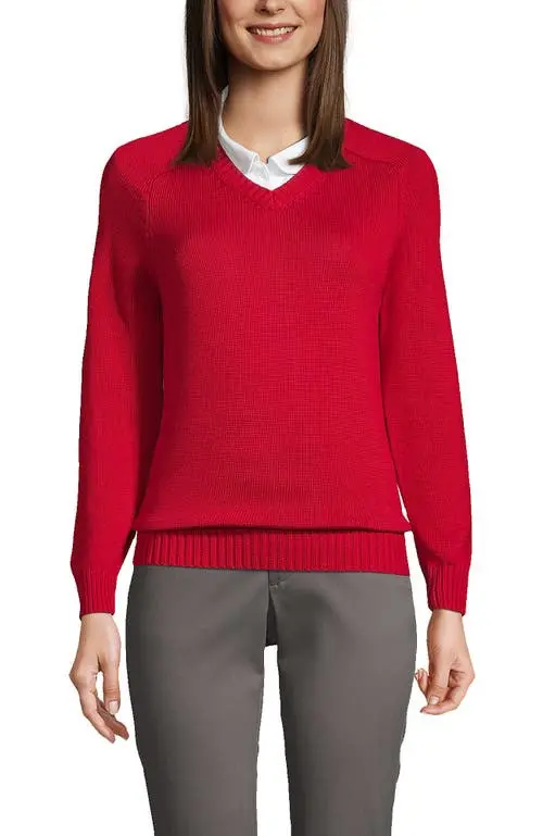 LANDS' END Young Cotton Modal V-neck Sweater - Red