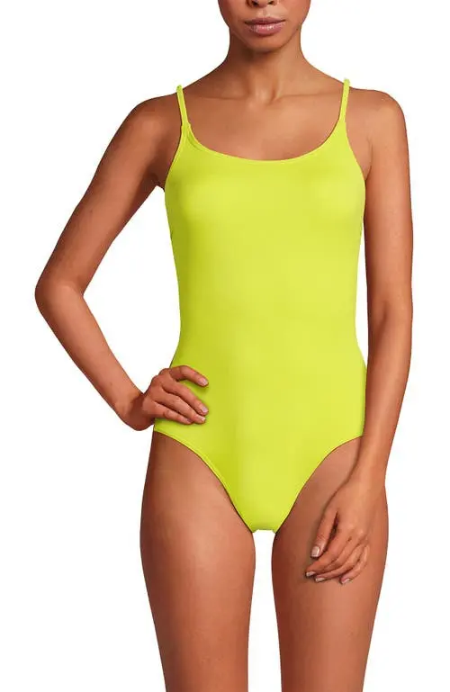 LANDS' END Chlorine Resistant High Leg One-piece Swimsuit - Sunlight Lime