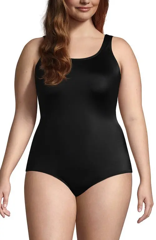 LANDS' END Tugless Low Leg One Piece Swimsuit - Black