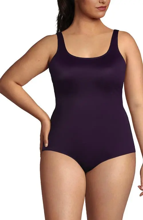 LANDS' END Tugless Low Leg One-piece Swimsuit - Blackberry